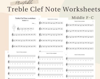 Treble Clef Note Worksheet Middle C - G - Etsy