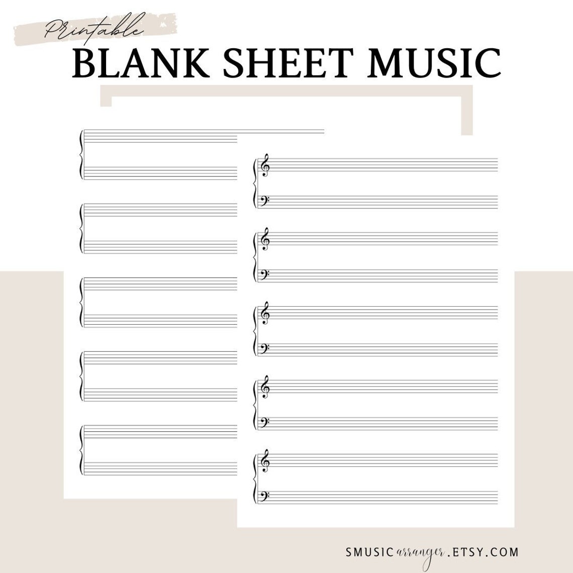 Printable Sheet Music. Grand Staff Blank Sheet Music. 2 in 1 - Etsy