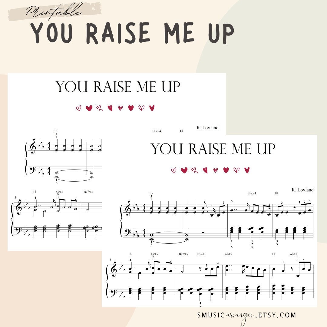 You Raise Me up Piano Sheet Music With Note Names (self Learning ...