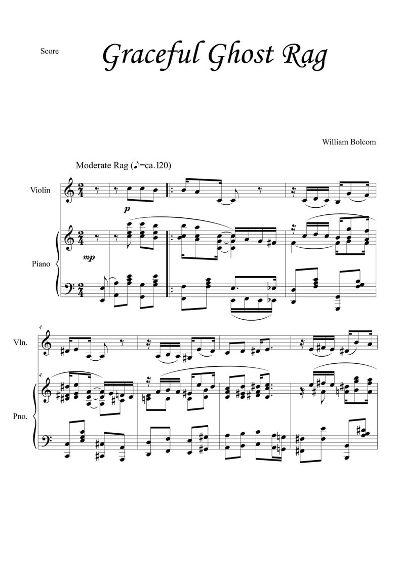 Graceful Ghost Rag (hard Ver.) Violin&piano Sheet Music Score - Etsy
