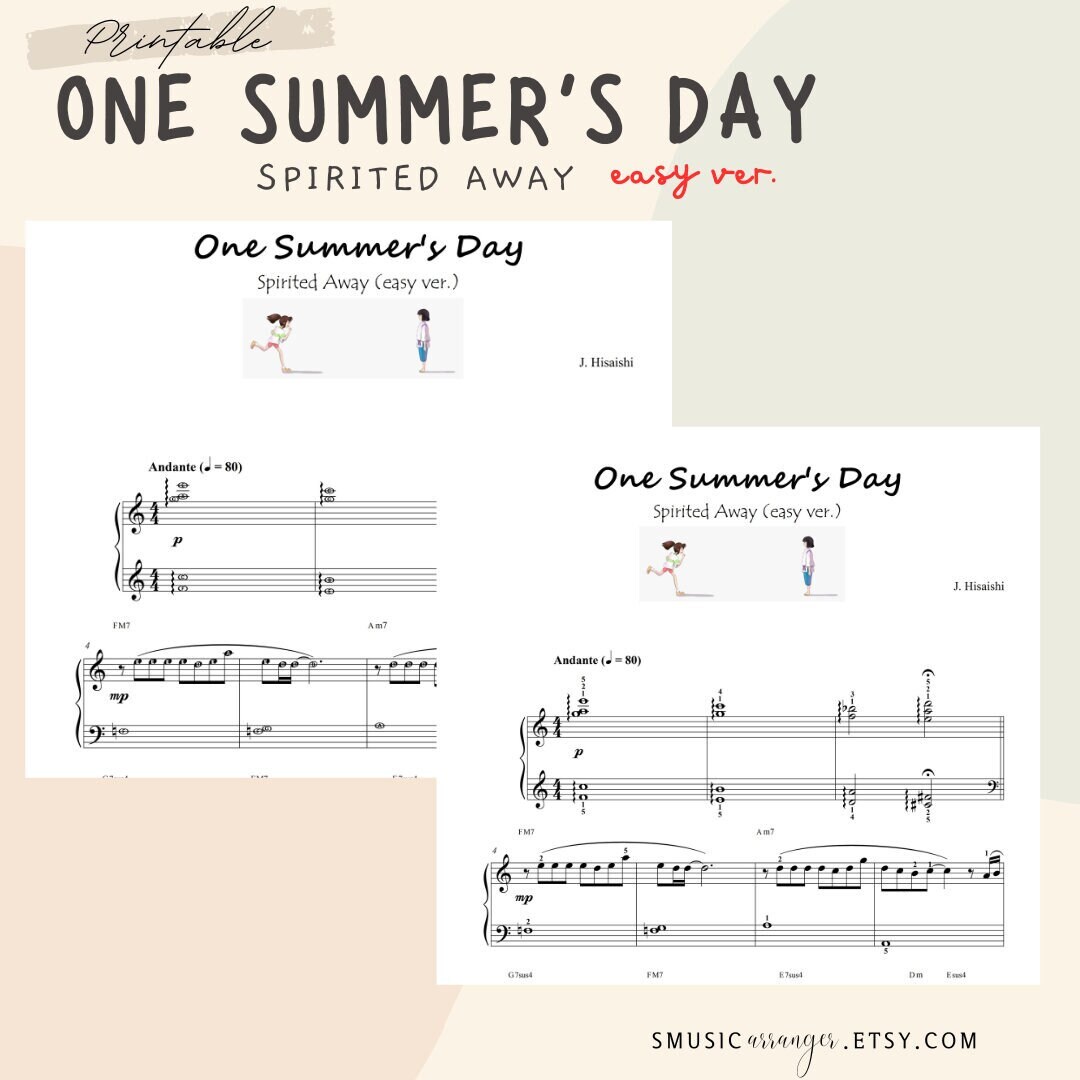 One Summer's Day Easy Ver.spirited Away Piano Sheet Music With Note ...