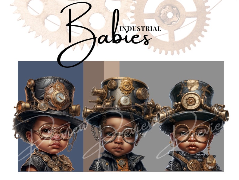 Steampunk Art- 8 Steampunk Clipart PNGS, Steampunk Babies, Black Babies ...