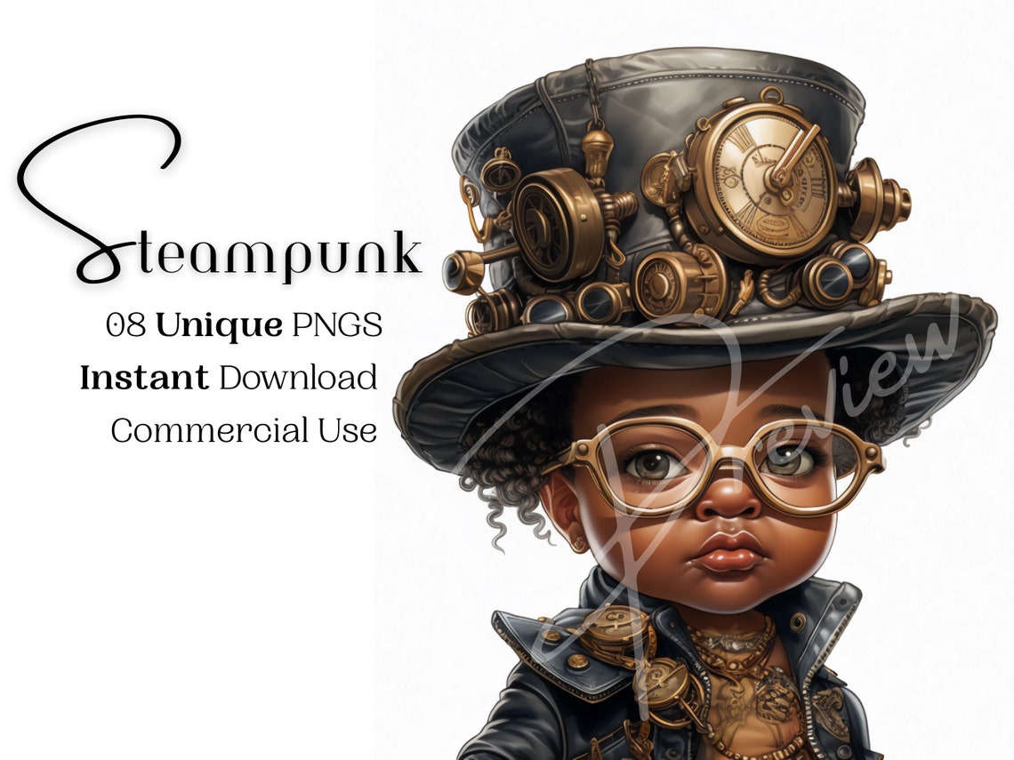 Steampunk Art- 8 Steampunk Clipart PNGS, Steampunk Babies, Black Babies ...