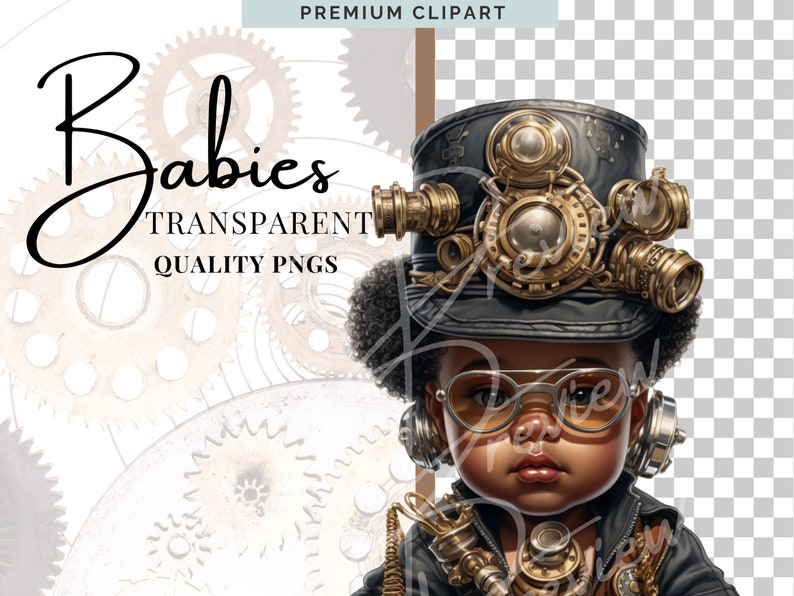 Steampunk Art- 8 Steampunk Clipart PNGS, Steampunk Babies, Black Babies ...