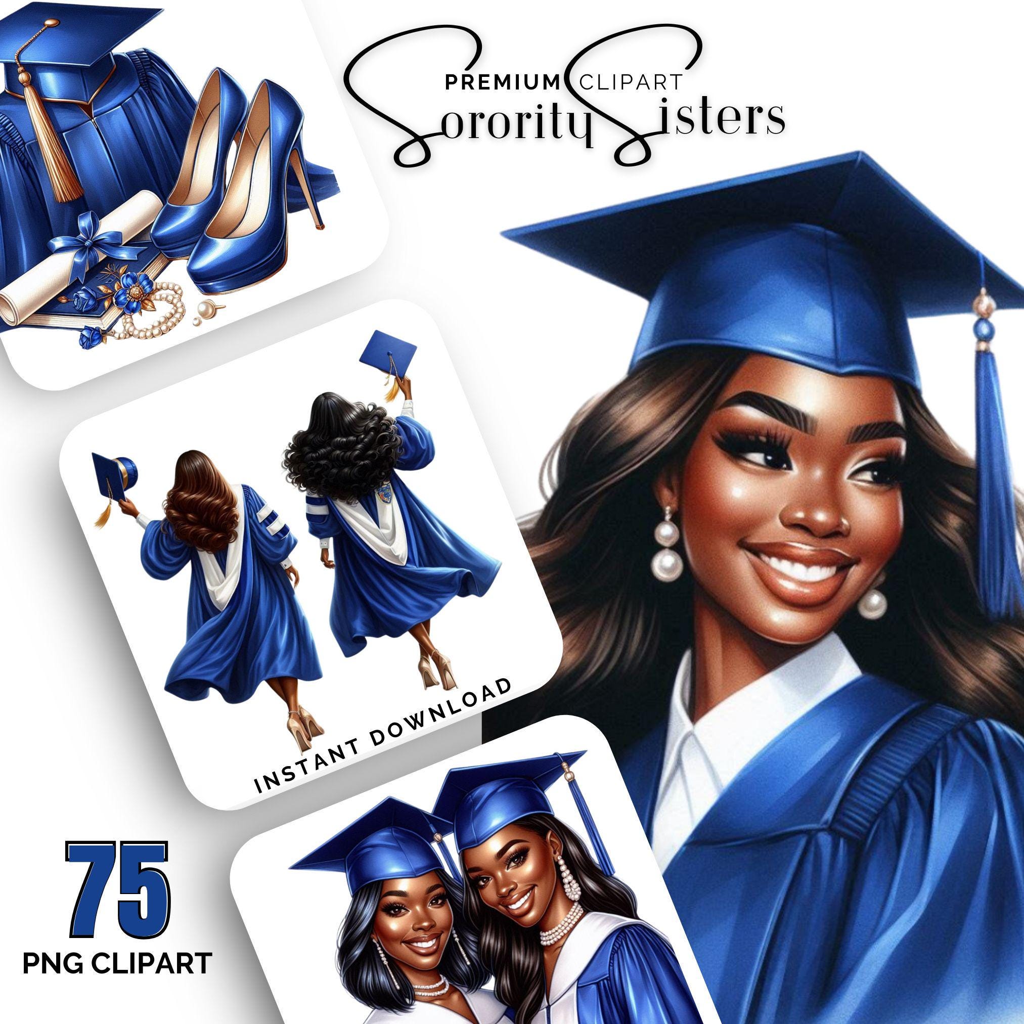 Sorority Clipart | Blue and White | Grad Clipart | Graduate Clipart ...