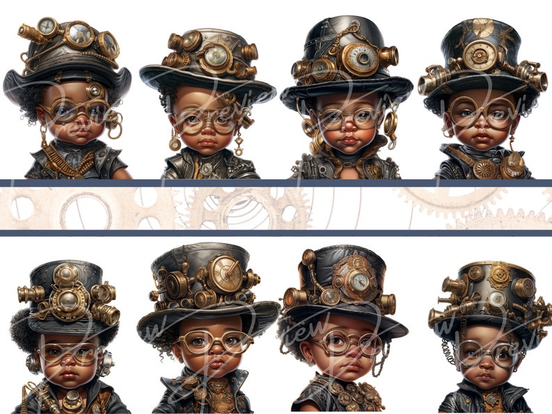 Steampunk Art- 8 Steampunk Clipart PNGS, Steampunk Babies, Black Babies ...