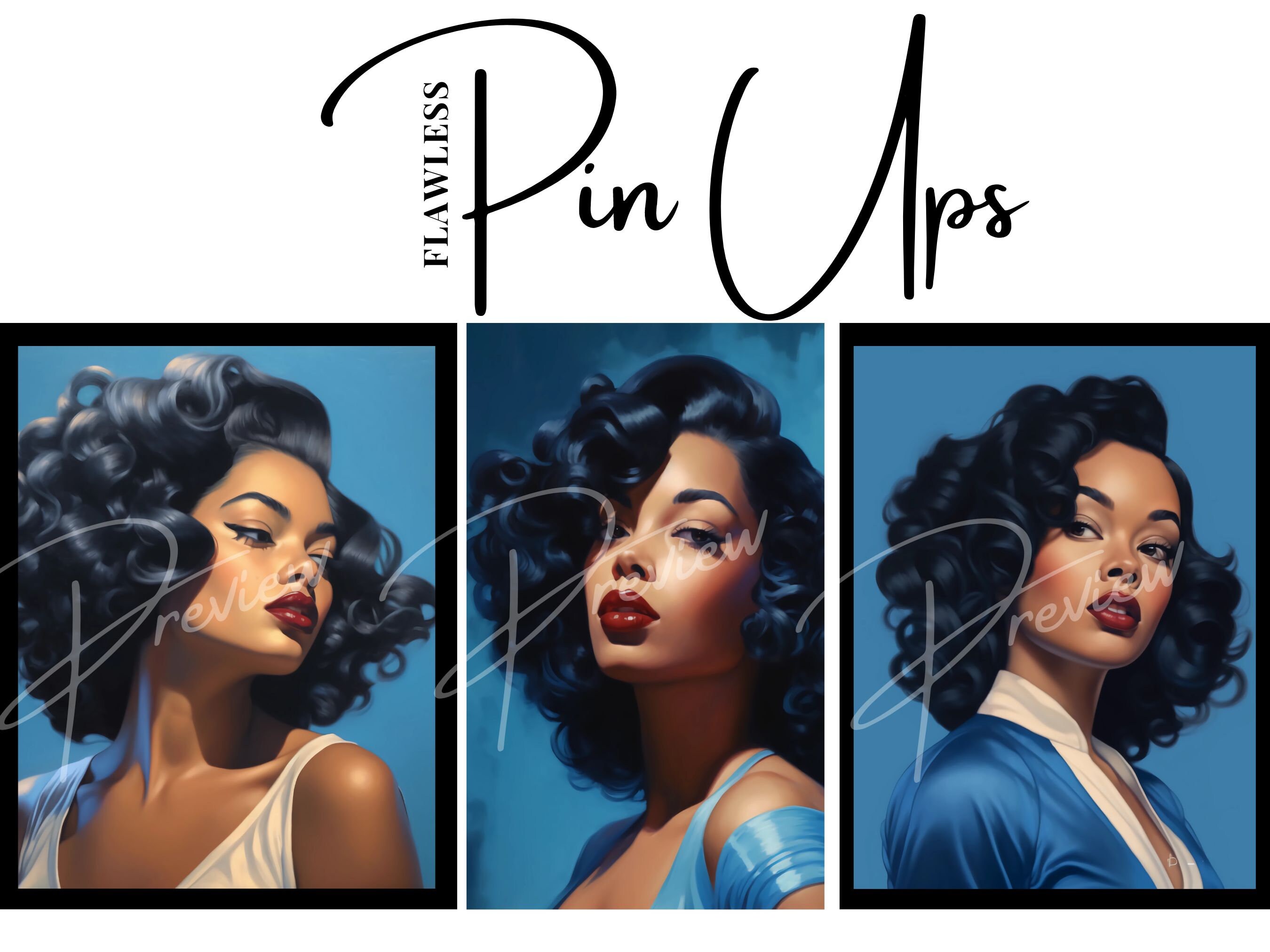 Black Beauties Black Pin Up Girls Clipart Pinup Clipart Retro Clipart