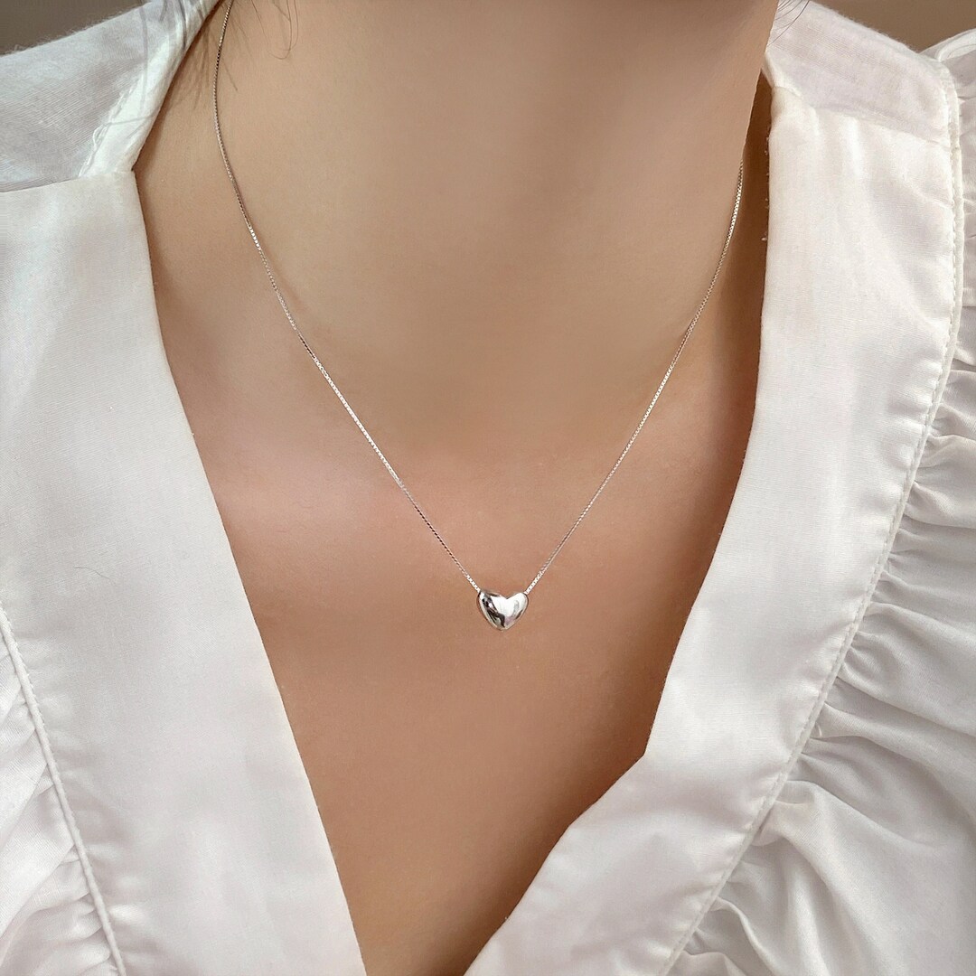 Silver Heart Necklace 3D Sterling Silver Bead Heart Style Necklace Box ...