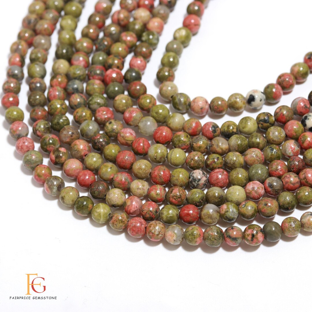 AAA+ Natural Unakite Smooth Round Gemstone Beads, Unakite Gemstone ...