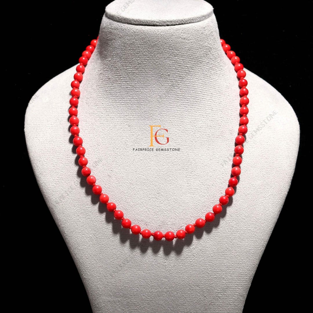 AAA+ Natural Taiwani Red Coral Gemstone Beaded Necklace, Hand Knotted ...
