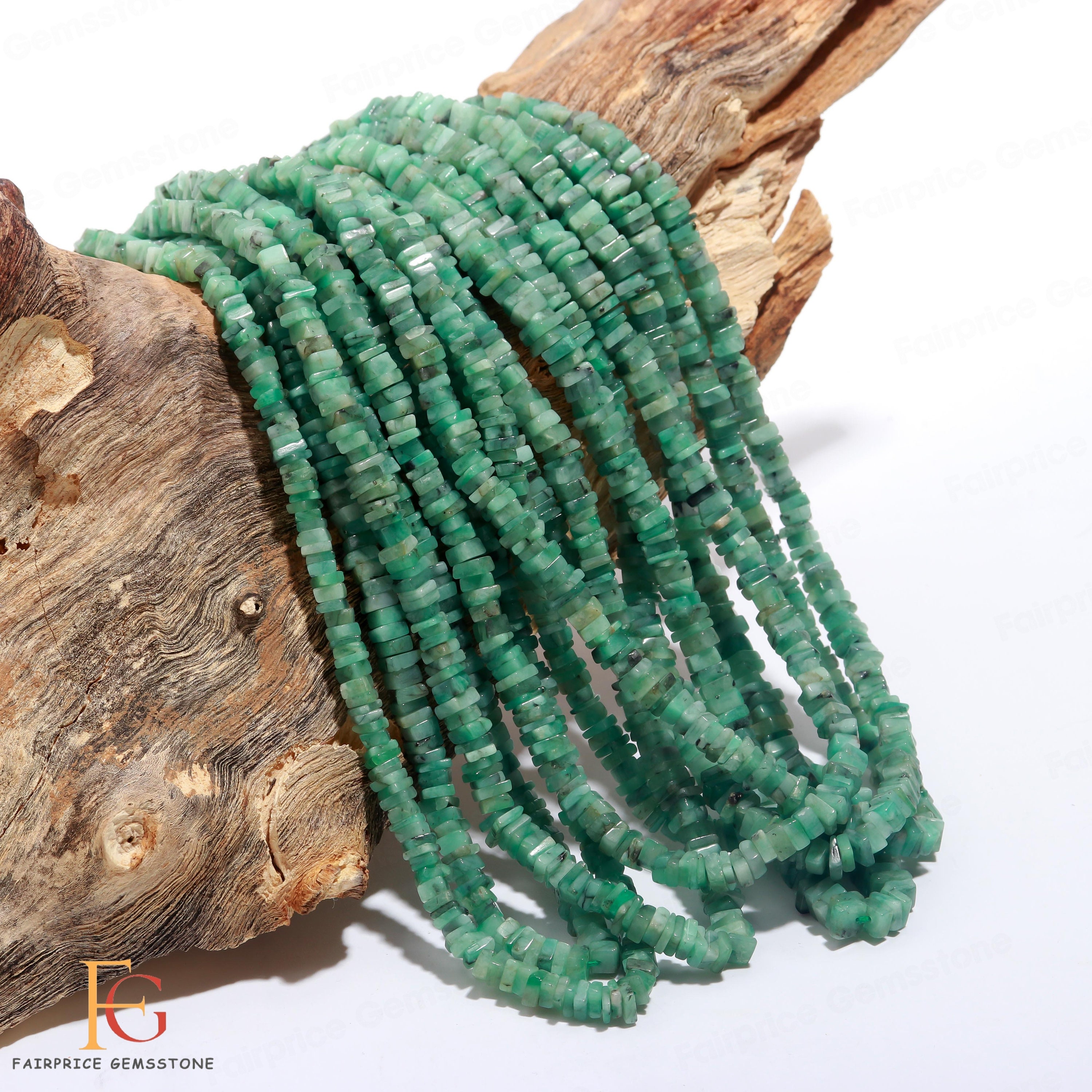 AAA Natural Emerald Heishi Square Gemstone Beads, Emerald Plain Beads ...