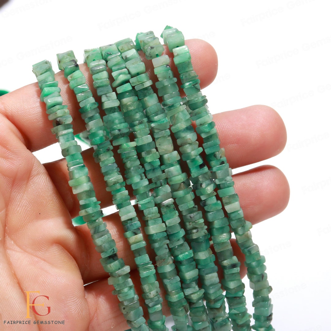 AAA+ Natural Emerald Heishi Square Gemstone Beads, Emerald Plain Beads ...