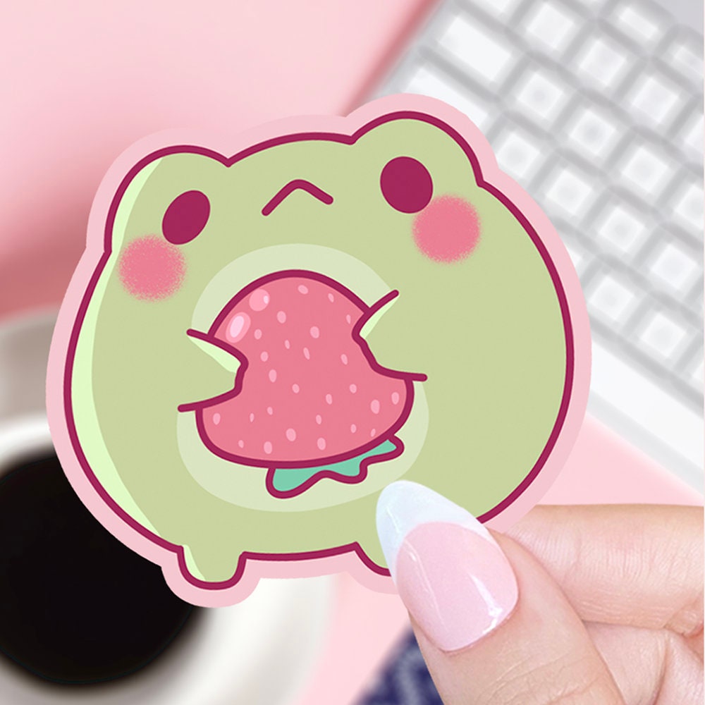 Strawberry Frog Sticker Cute Frog Sticker Kawaii Waterproof Vinyl ...