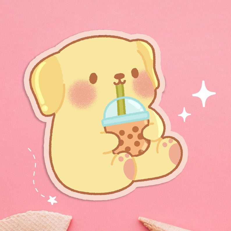 Boba Dog Sticker Boba Tea Sticker Cute Boba Sticker Kawaii Vinyl ...