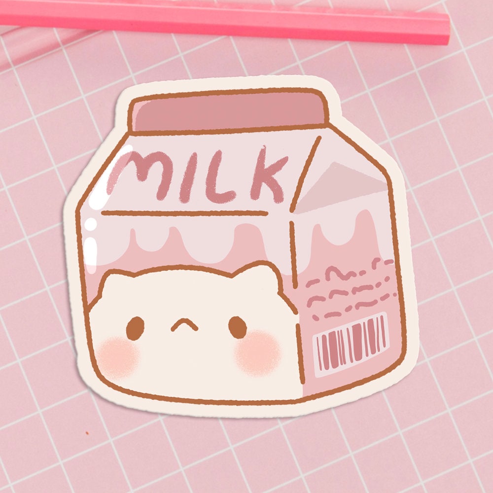 Strawberry Cat Sticker Kawaii Milk Sticker Cute Milk Carton Sticker ...