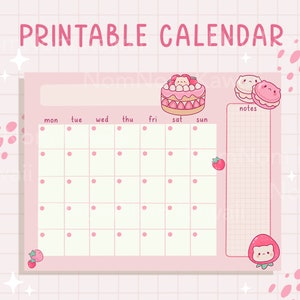 Calendar Cat Strawberry Open Printable Calendar Cute Undated Calendar ...