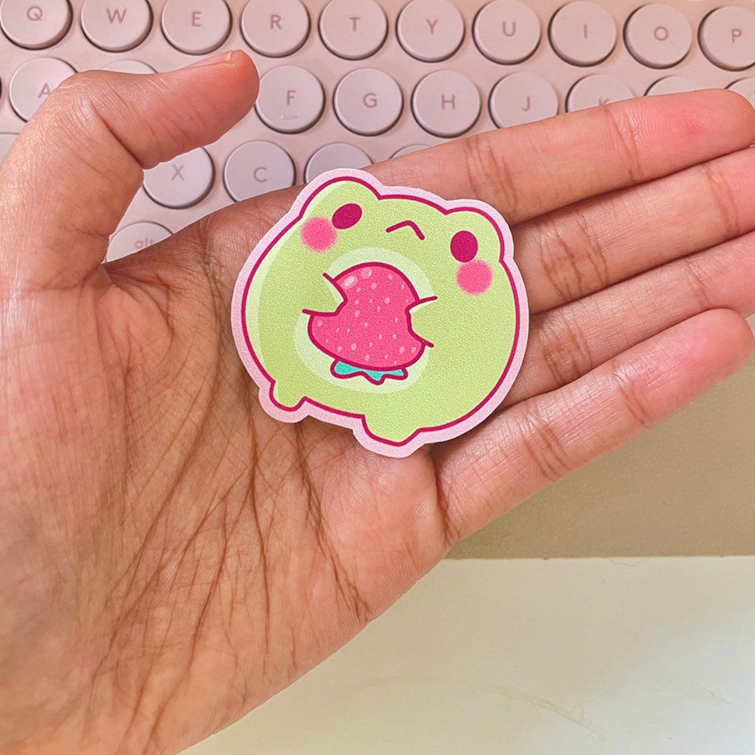 Strawberry Frog Sticker Cute Frog Sticker Kawaii Waterproof Vinyl ...