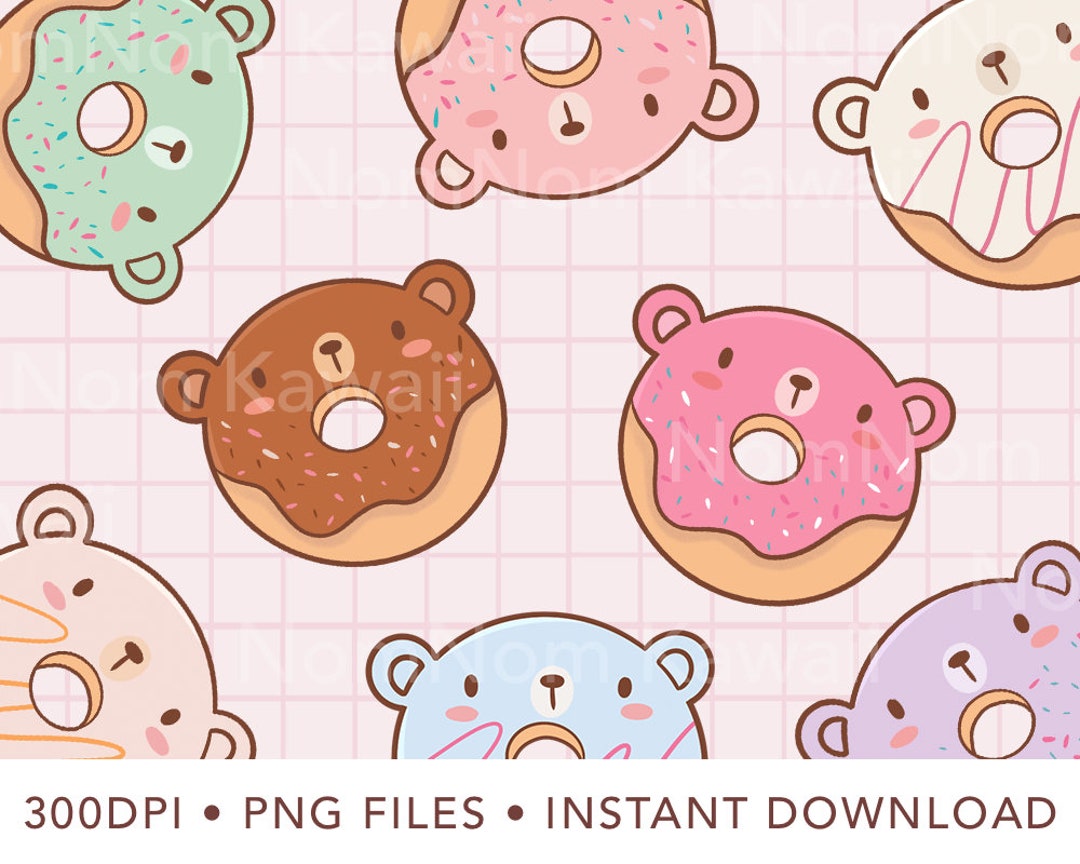 Donut Clipart PNG Cute Kawaii Donut Clipart PNG Kawaii Food - Etsy ...