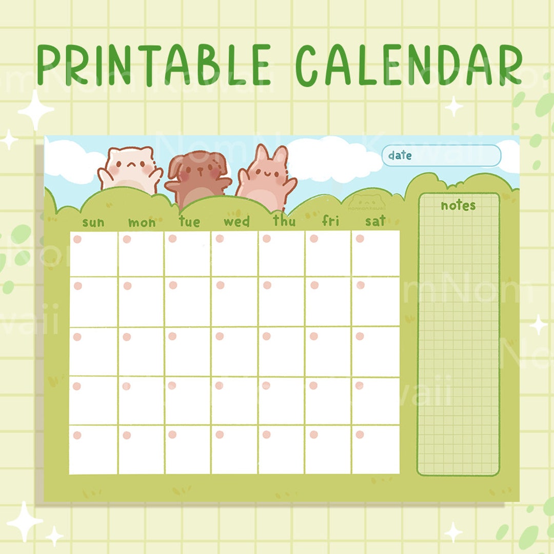 Calendar Cat Garden Open Printable Calendar Cute Undated Calendar Cute ...