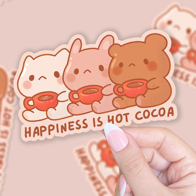Hot Chocolate Sticker Cute Hot Cocoa Sticker Kawaii Animals Drinking ...