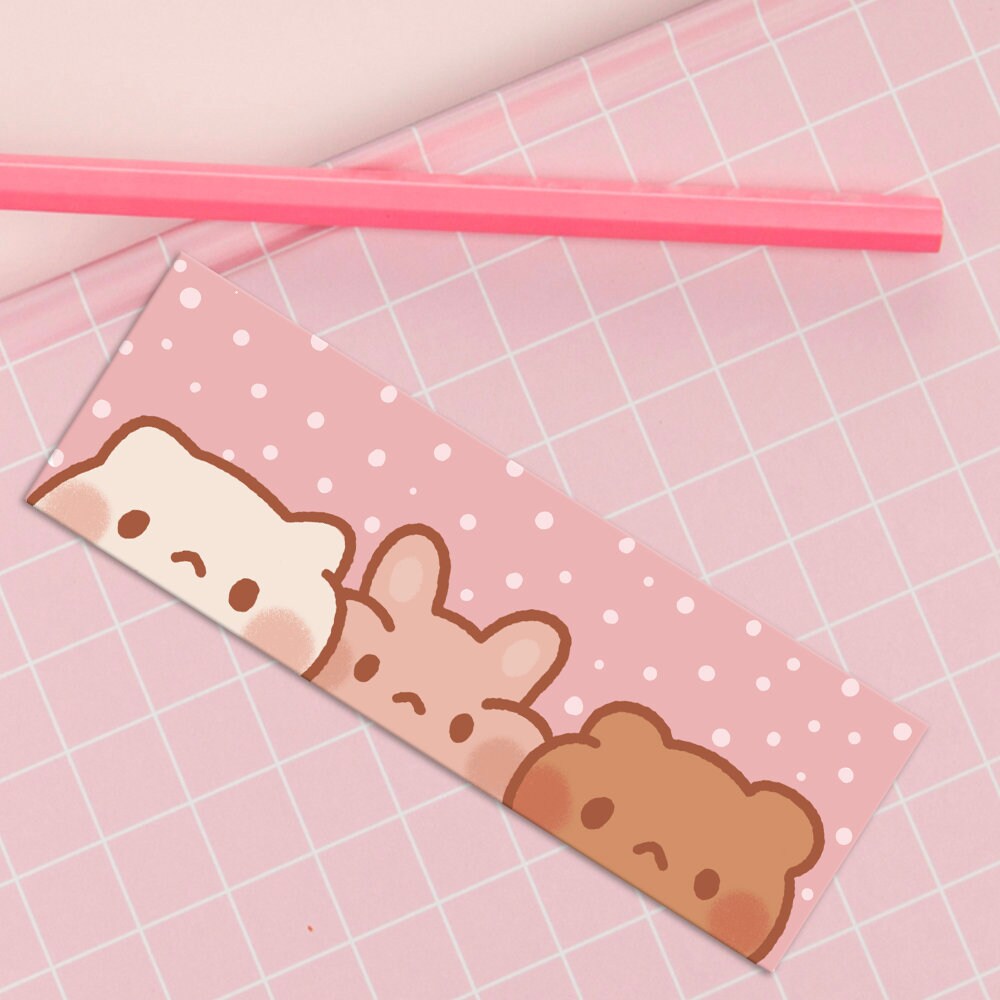Kawaii Animals Bookmark Pink Bookmark Cat Kawaii Bookmark - Etsy