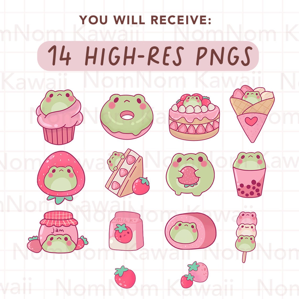 Strawberry Clipart PNG Kawaii Strawberry Clipart Cute Strawberry Frog ...