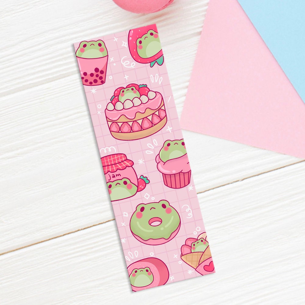 Kawaii Strawberry Frog Bookmark Pink Bookmark Frog Kawaii Bookmark Frog ...