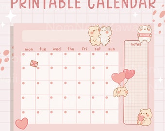 Cute Peach Undated Printable Calendar / Cute Digital Calendar / Kawaii ...