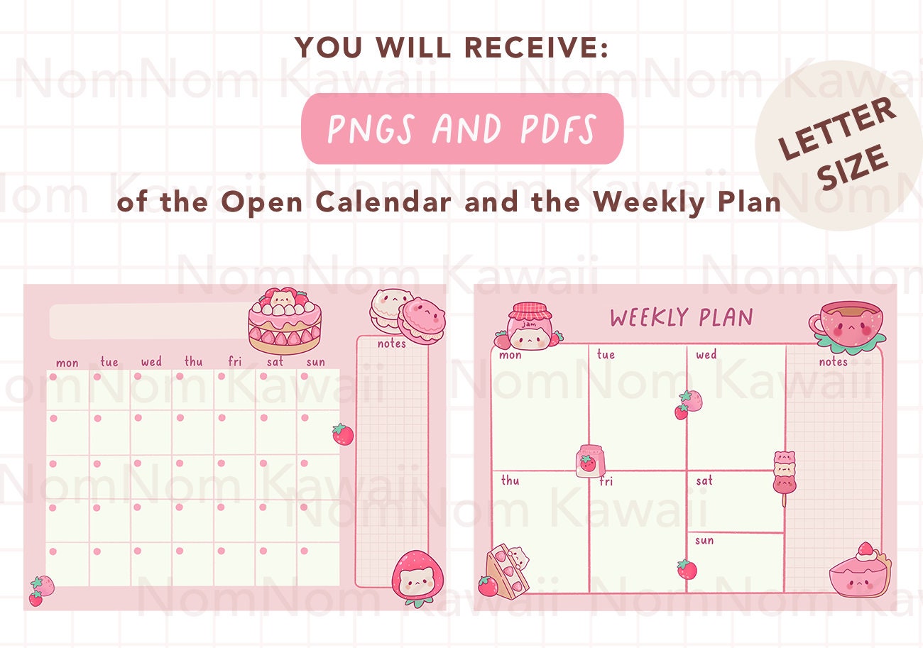 Strawberry Undated Monthly Calendar Strawberry Weekly Plan Strawberry ...