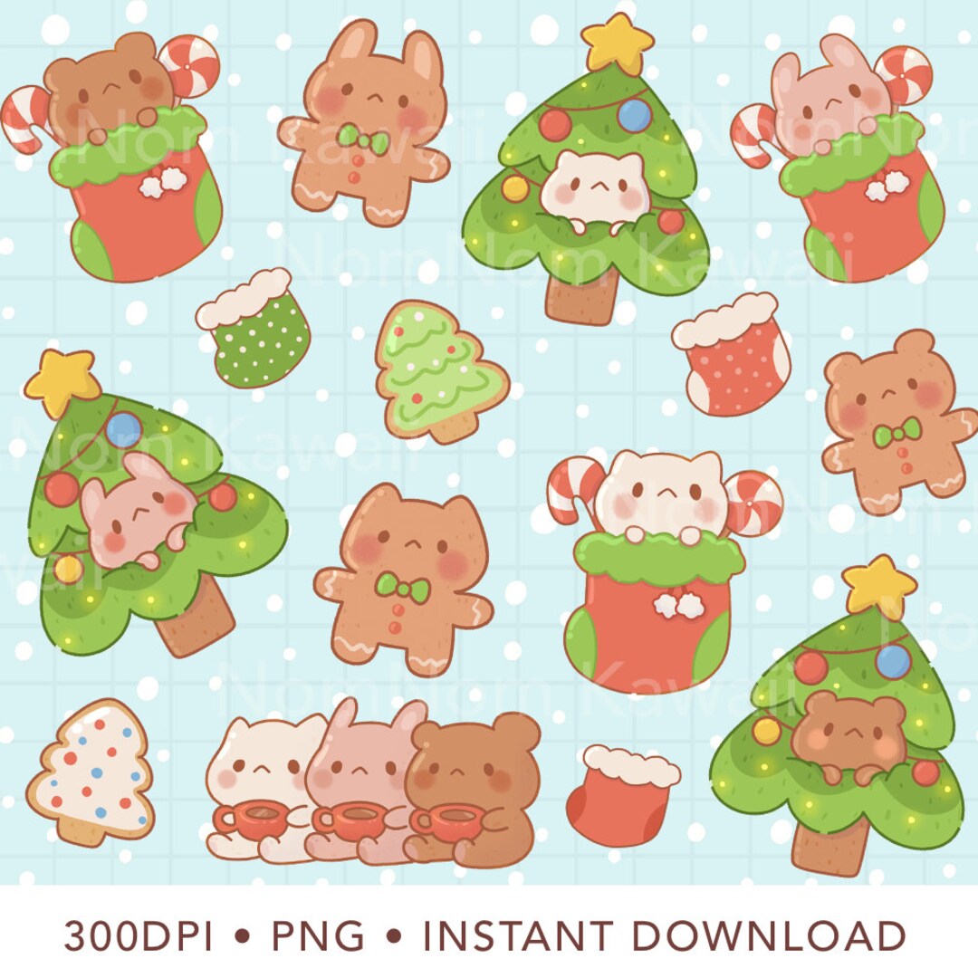 Kawaii Cat Christmas Clipart Cute Christmas Clipart Kawaii Cat ...