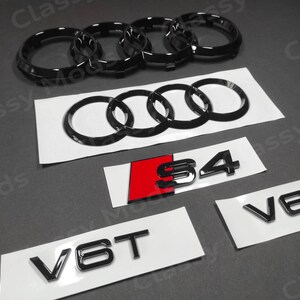 Audi S4 V6T B8 B9 Front & Rear Rings Emblem Badge SET Gloss Black 2010 ...