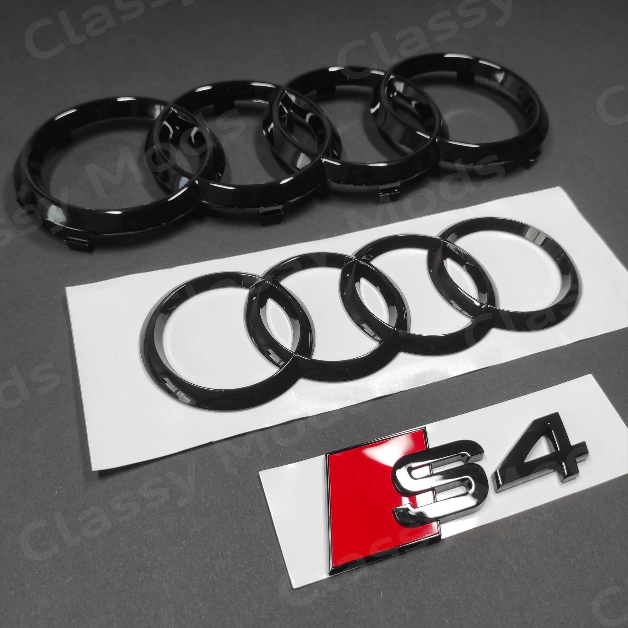 Audi S4 B8 B9 Front & Rear Rings Emblem Badge SET Gloss Black 2010-2024 ...
