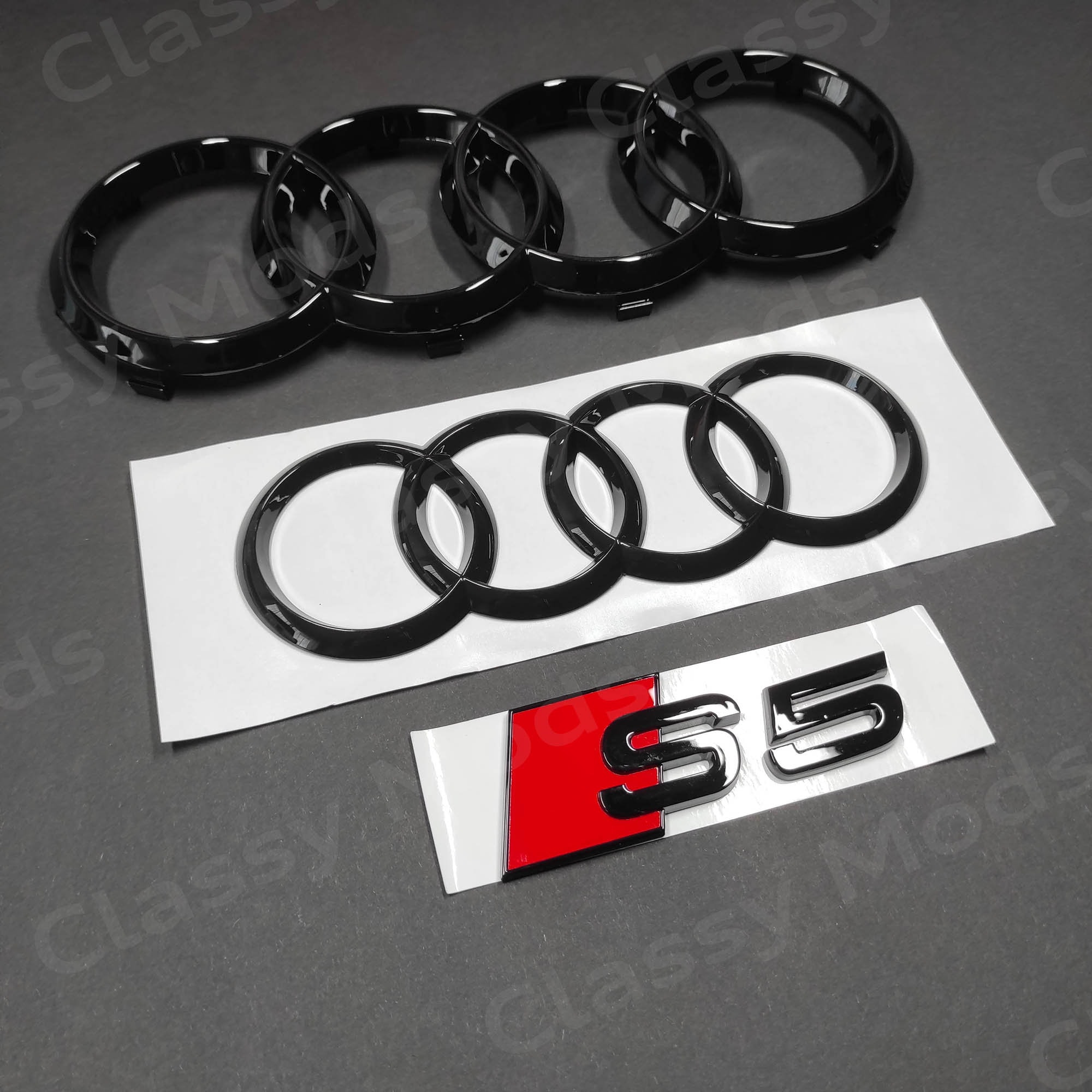 Audi S5 COUPE Front & Rear Rings Emblem Badge SET Gloss Black 2008-2019 ...