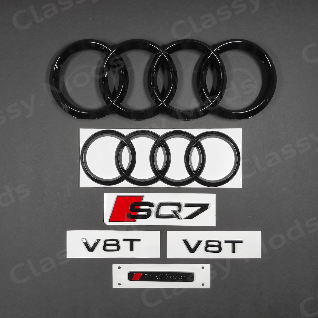 Audi SQ7 V8T 2016+ Quattro Front & Rear Rings Emblem Badge SET Gloss ...