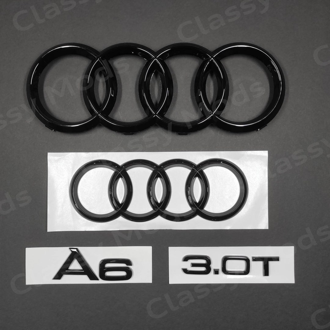 Audi A6 C7 3.0T Front & Rear Rings Emblem Badge SET Gloss Black 2012 ...