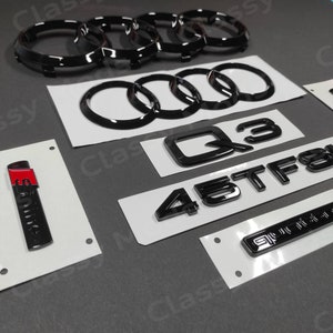Audi Q3 45TFSI Quattro S-line 2018+ Front & Rear Rings Emblem Badge SET ...