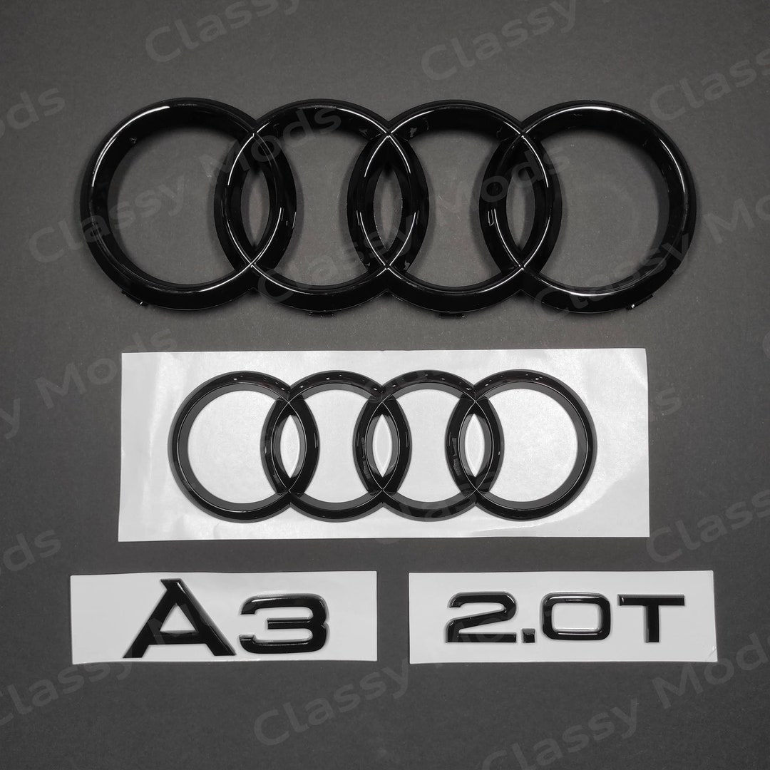 Audi A3 2.0T Front & Rear Rings Emblem Badge SET Gloss Black 2012-2020 ...