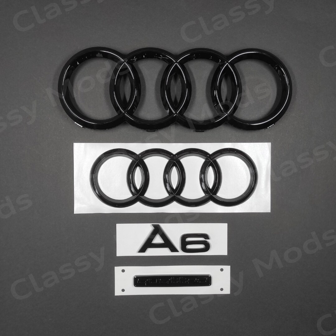 Audi A6 Quattro Front & Rear Rings C7 C8 Emblem Badge SET Gloss Black ...