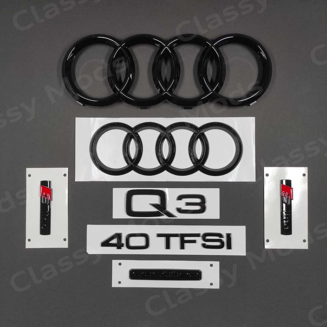 Audi Q3 40TFSI Quattro S-line 2018+ Front & Rear Rings Emblem Badge SET ...