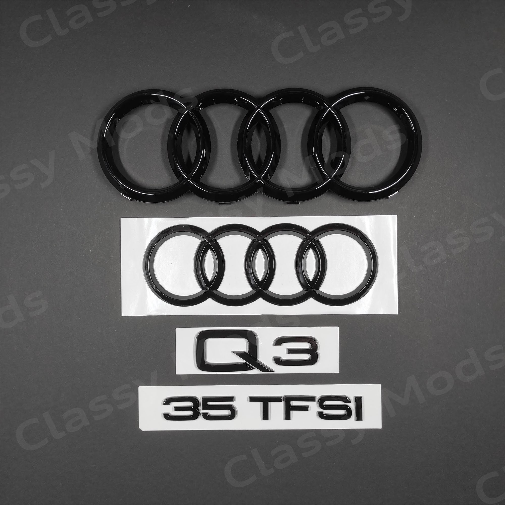 Audi Q3 35TFSI 2018+ Front & Rear Rings Emblem Badge SET Gloss Black - Etsy