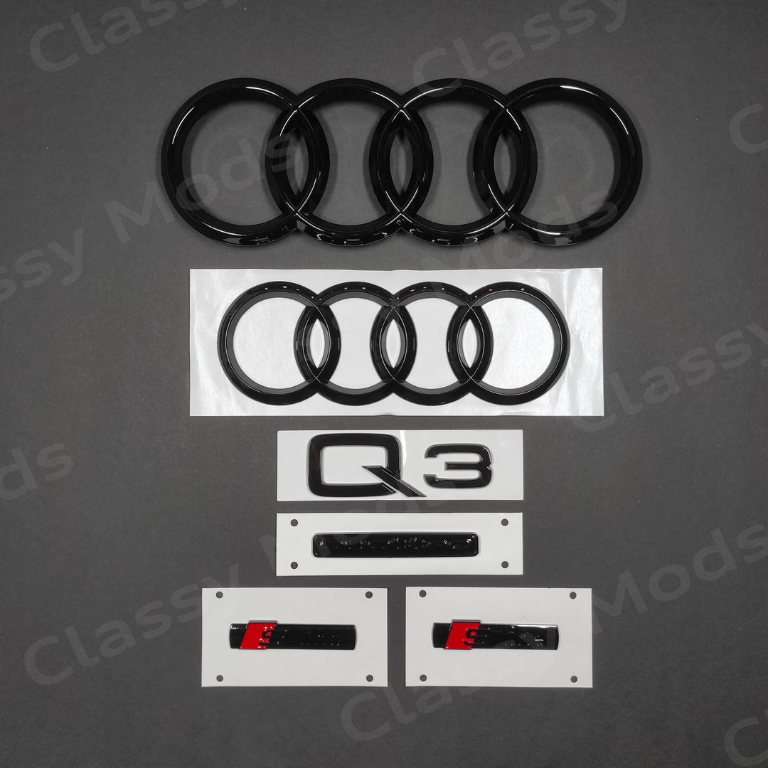 Audi Q3 Quattro S-line 2015+ Front & Rear Rings Emblem Badge SET Gloss ...