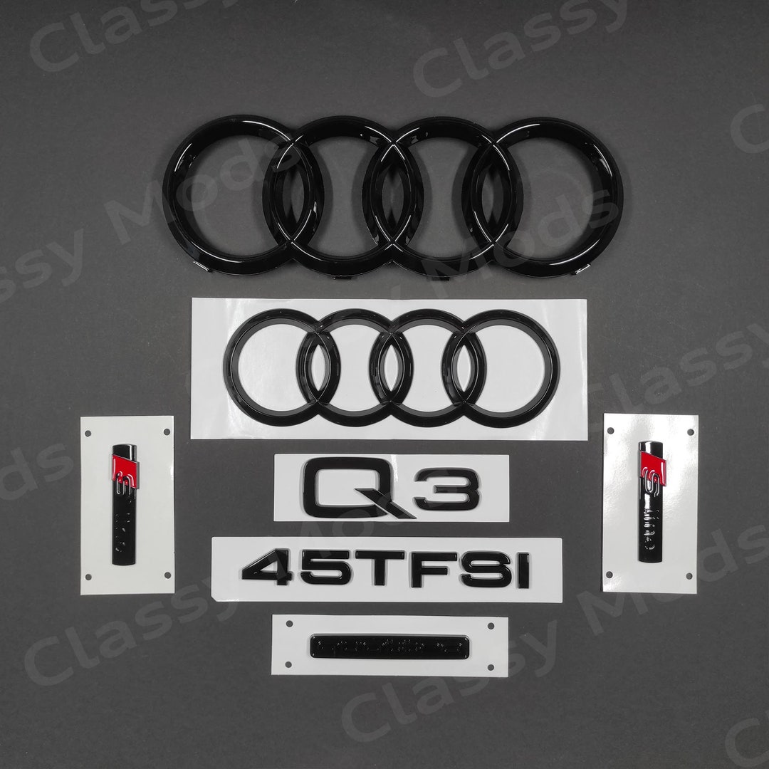Audi Q3 45TFSI Quattro S-line 2018+ Front & Rear Rings Emblem Badge SET ...