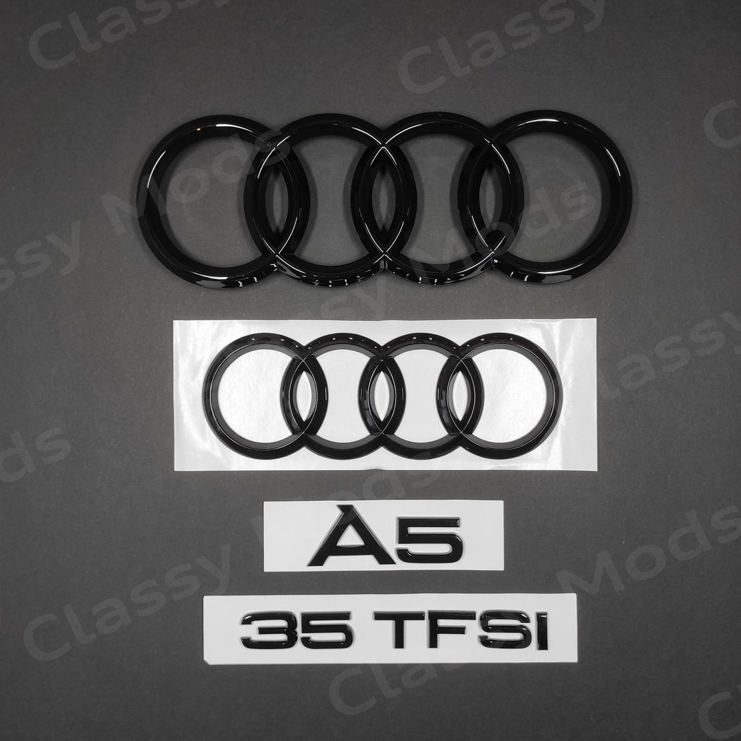 Audi A5 35TFSI COUPE Front & Rear Rings Emblem Badge SET Gloss Black ...