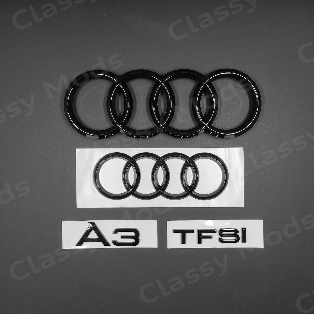 Audi A3 TFSI Front & Rear Rings Emblem Badge SET Gloss Black 2012-2020 ...