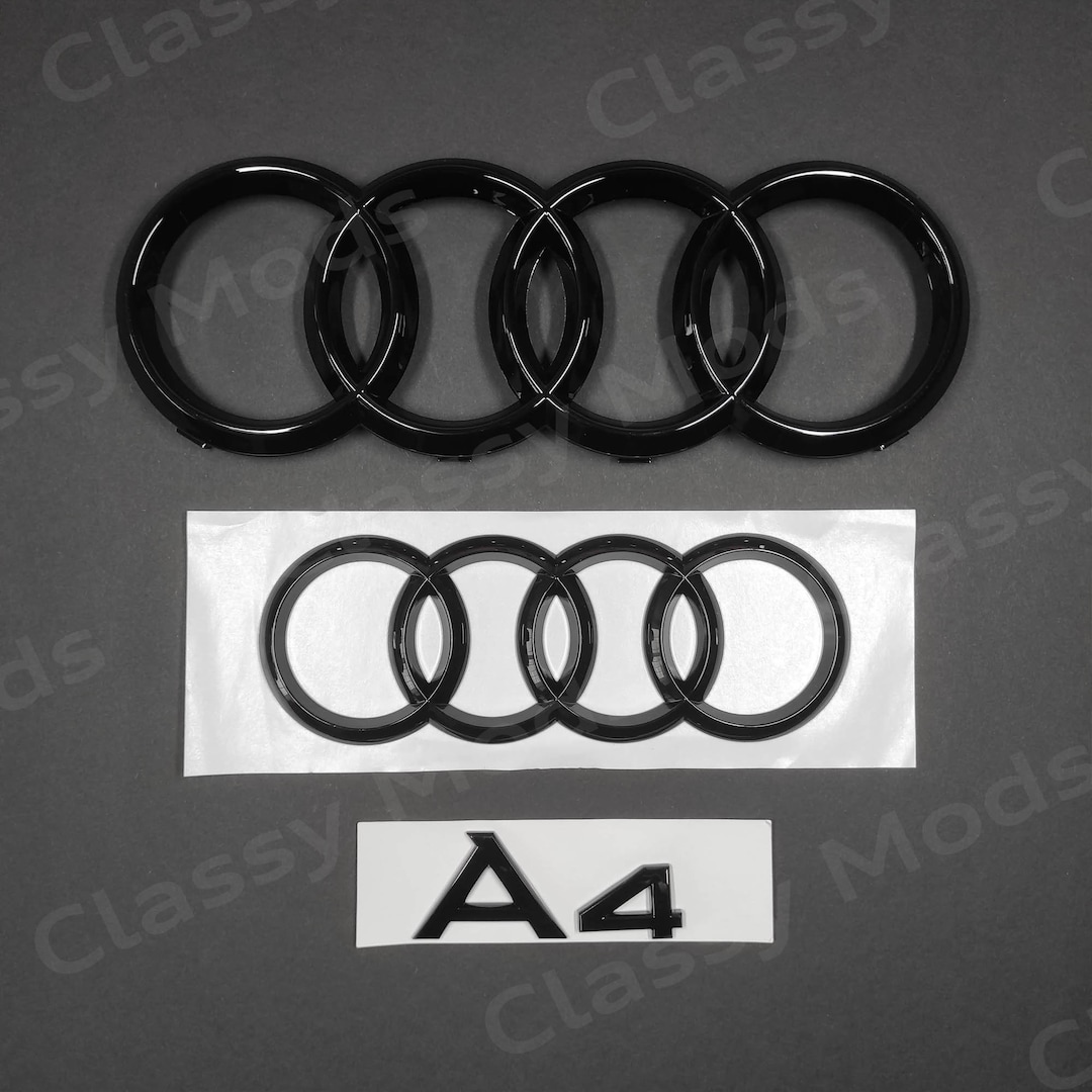 Audi A4 B8 B9 Front & Rear Rings Emblem Badge SET Gloss Black 2009-2019 ...
