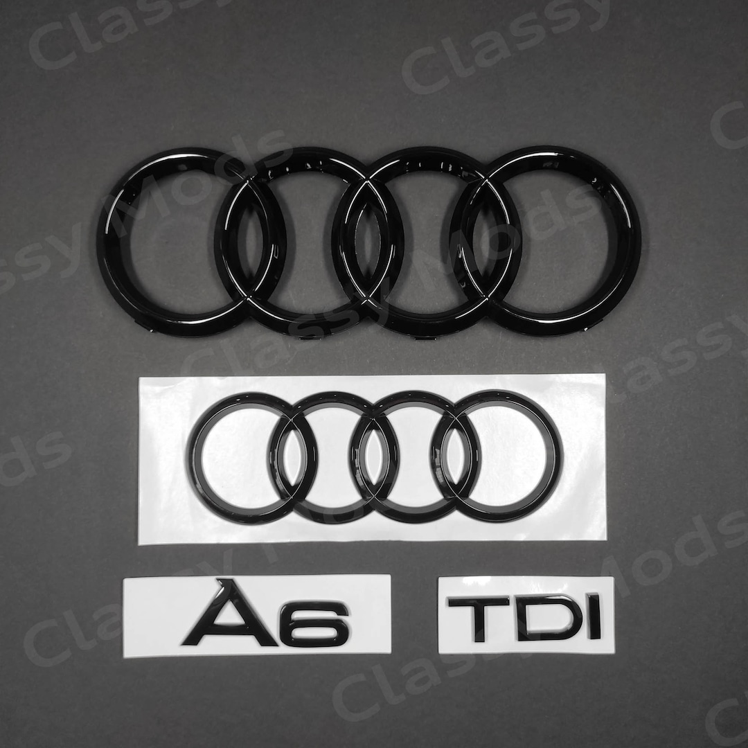 Audi A6 C7 TDI Front & Rear Rings Emblem Badge SET Gloss Black 2012 ...