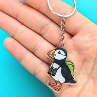 By the Shed Puffin Sea Bird Key Chain - Key Ring - Black White ...