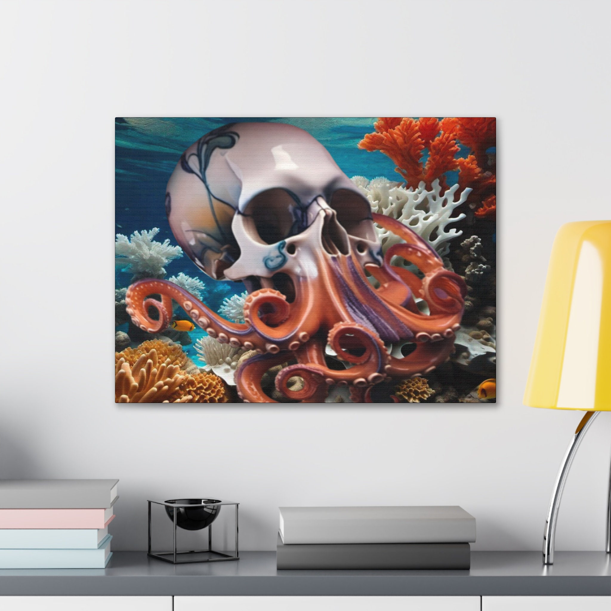 Human Skull, Octopus, Tentacles, Two Gaflprint,, Canvas Gallery Wraps ...