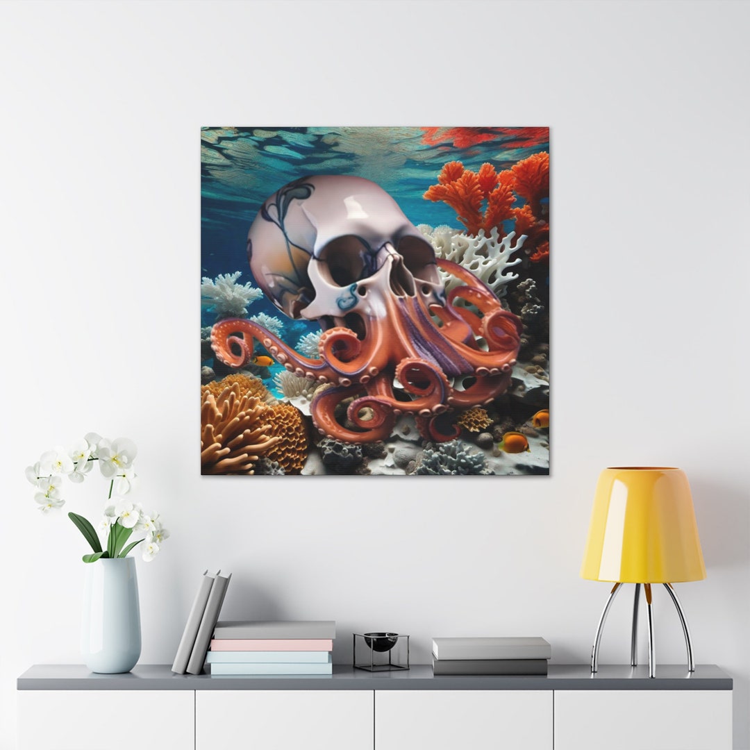 Human Skull, Octopus, Tentacles, Two Gaflprint,, Canvas Gallery Wraps ...