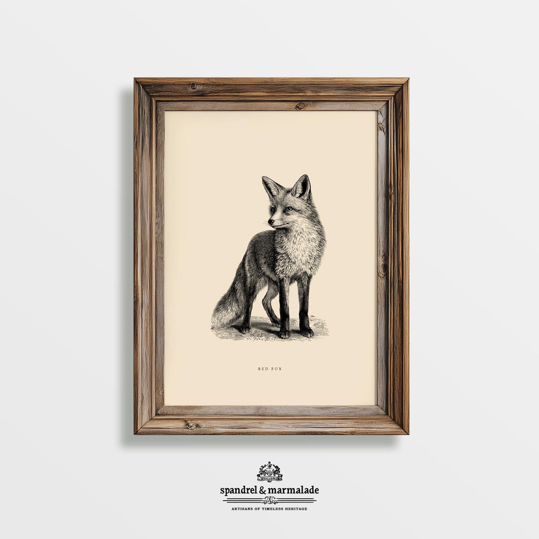 Antique Lithograph Style Fox Poster, Vintage Animal Print, Printable ...